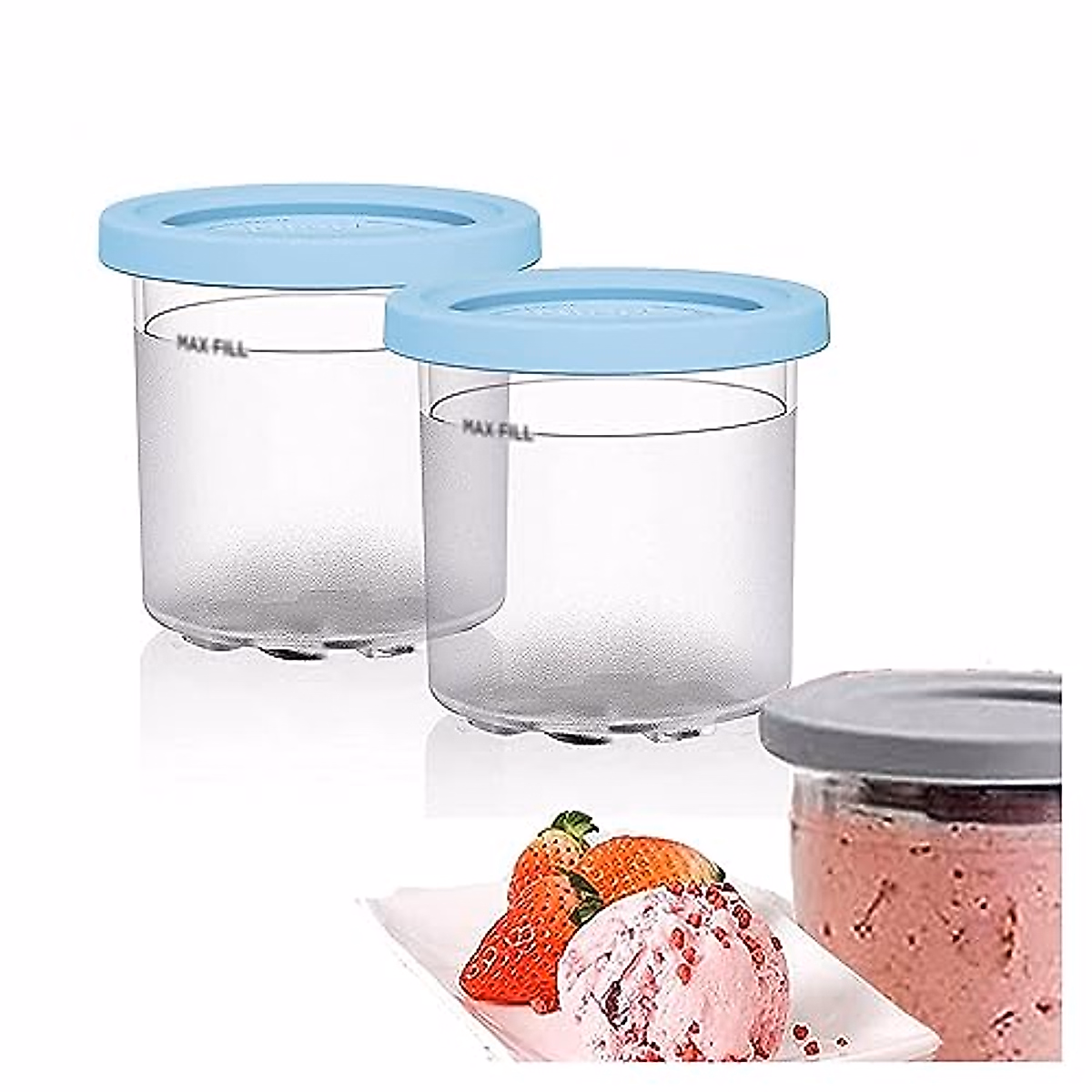 UNDR 2/4/6PCS Creami Deluxe Pints, for Creami Ninja Ice Cream Deluxe,16 OZ Ice Cream Containers with Lids Reusable,Leaf-Proof for NC301 NC300 NC299AM Series Ice Cream Maker,Blue-4PCS