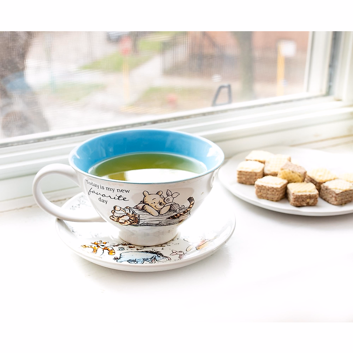 Silver Buffalo Disney Winnie the Pooh Walking Classic Scene Ceramic Teacup and Saucer, 12 Ounces