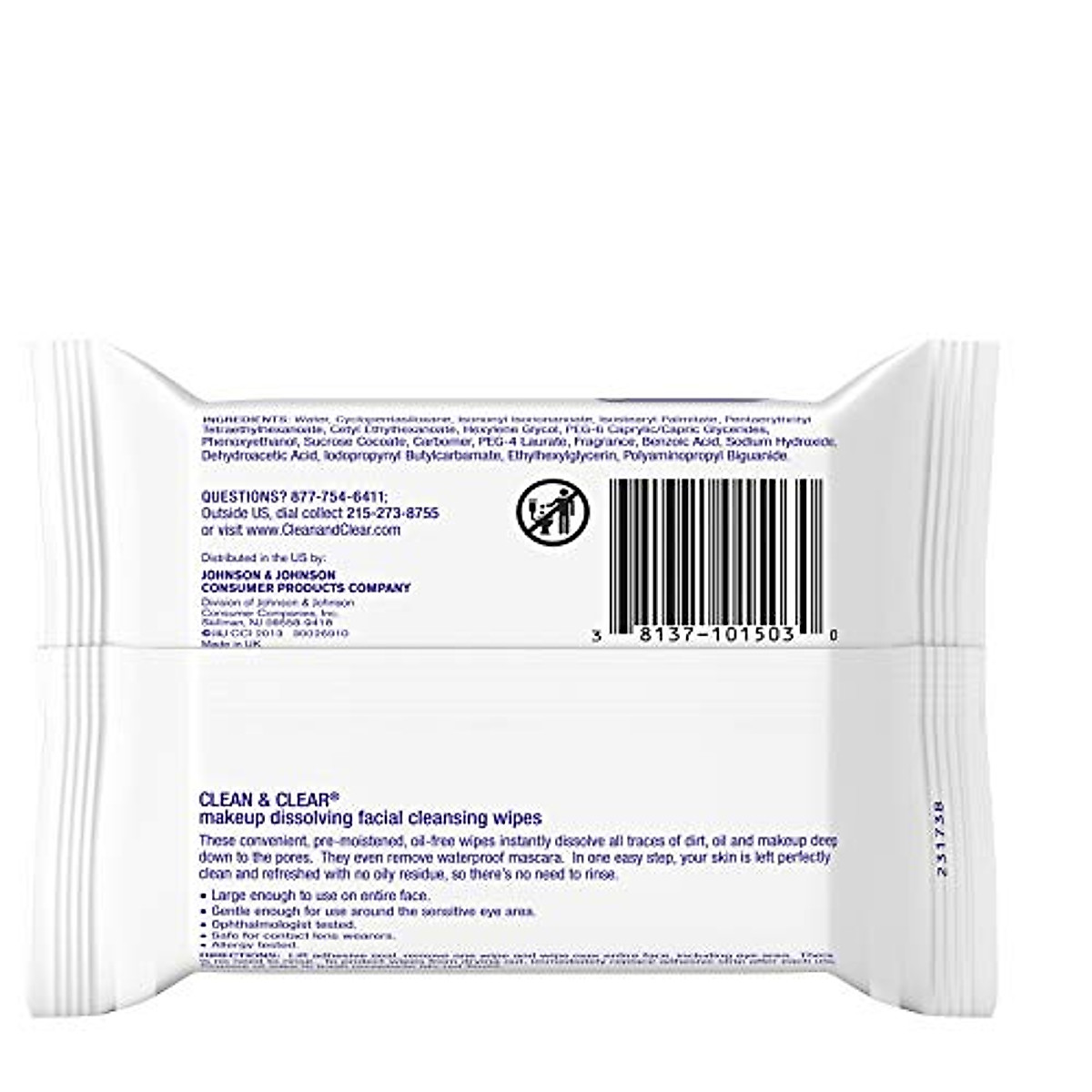 Clean & Clear Oil-Free Makeup Dissolving Facial Cleansing Wipes to Remove Dirt, Oil, Makeup & Waterproof Mascara, 25 ct.