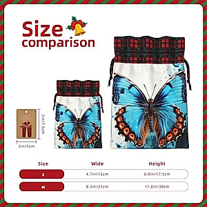EVANEM Christmas Gift Bags with Drawstring Burlap Gift Bags Butterfly Christmas Linen Bags for Xmas Party Candy Bags with Cards Xmas Reusable Wrapping Bags Christmas Linen Treat Bags for Holiday