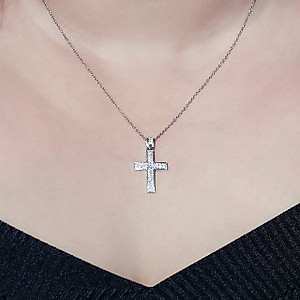 Dazzlingrock Collection 0.35 Carat (ctw) Round White Diamond Filigree Grooved Cross Pendant with 18 inch Silver Chain for Women in 925 Sterling Silver