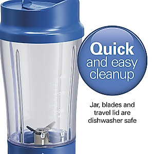 Hamilton Beach Personal Smoothie Blender With 14 Oz Travel Cup And Lid, Blue 51132 & Fresh Grind Electric Coffee Grinder for Beans, Spices and More, Stainless Steel Blades, Black