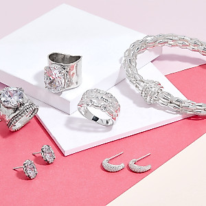 Silpada 'Impressive' Sterling Silver with Stainless Steel Cubic Zirconia Bangle Bracelet, 6.75"