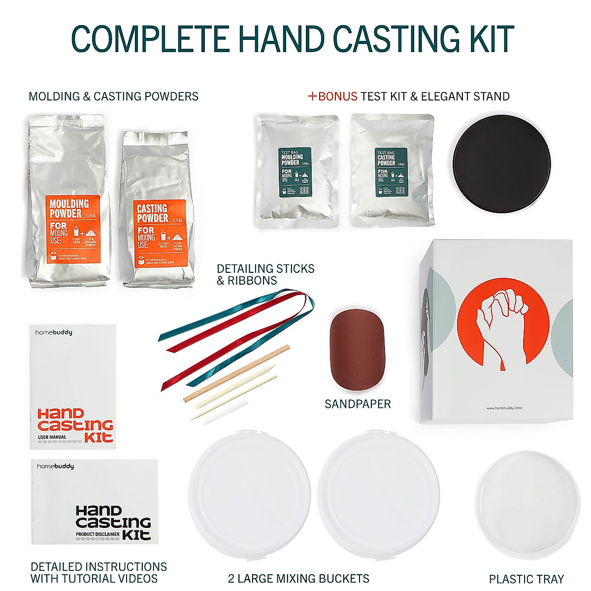 HomeBuddy Hand Casting Kit with Practice Kit - Keepsake Hand Mold Kit Couples, Plaster Hand Mold Casting Kit, Clay Hand Molding Kit for Family, Alginate Molding Powder - Unique Gift for Couples