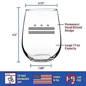 Washington DC Flag Stemless Wine Glass - State Themed Drinking Decor and Gifts for Washingtonian Women & Men - Large 17 Oz Glasses