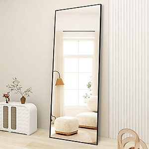 NUTTUTO Full Length Floor Mirror with Black Aluminum Alloy Frame, 64"x21"