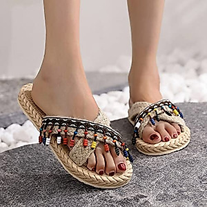 Imitation Woven Flip and Straw Slippers Beach Summer Spring and Flat Women Sandals Flops Pineapple Slippers for Women (Coffee, 8.5)