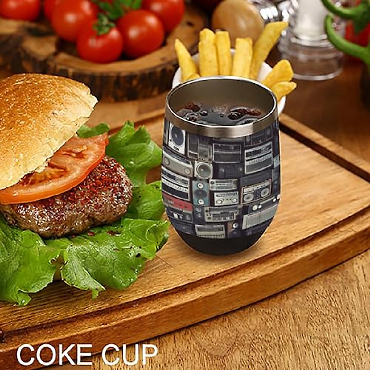 WYUSPGK 304 Stainless Steel Insulated Cup, Vintage Wall of Radio Boombox Print Smooth Rim, Durable & Reusable - Perfect for Office, Home, And Travel