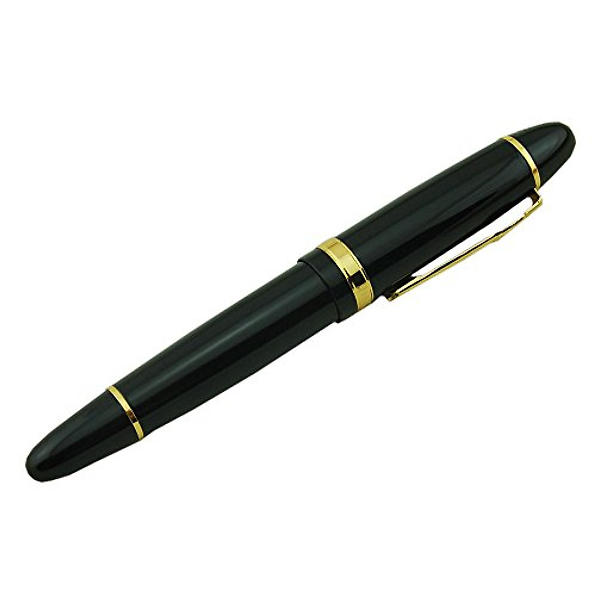Jinhao 159 Fountain Pen Medium Black Lacquer Gold Trim Big Heavy with Pen Pouch & Refill Ink Converter Business Signature Collection Pen