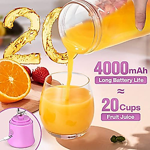 20 Oz Portable Blender for Shakes and Smoothies,4000mAh Electric Juicer, 270W Motor Smoothie Blender with BPA-Free & IP67 Waterproof, USB Fresh Juice Blender with 2 Mixing Modes for Travel, Gym