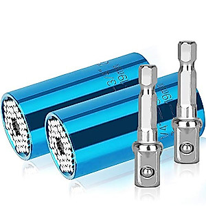 2 Sets Universal Wrench Socket Gifts for Men, 1/4 to 3/4 inch Universal Grip Ratchet Tool Sets with Power Drill Adapter, Best Unique Gadgets for Men Handy DIY Tools Dad Father Husband Boyfriend Him