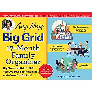 2024 Amy Knapp's Big Grid Family Organizer Wall Calendar: 17-Month Giant Fridge Calendar for Mom with 175+ Stickers (Hanging Family Plan Calendar, Thru December 2024)