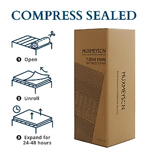 HUXMEYSON Foam Mattress Topper Queen, 7 Zone Cooling Mattress Topper with Gel Infused, Egg Crate Bed Topper Mattress Pad, CertiPUR-US Certified, 3 Inch (60 * 80 Inch)