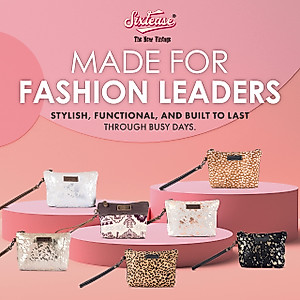 SIXTEASE Women's Fashion Wristlet Small Clutch With Wrist Strap - Vintage Style Zipper Made with Genuine Leather, Upcycled Canvas, Rug, or Hair On - Unique Designs, Hand Stitched - Iris