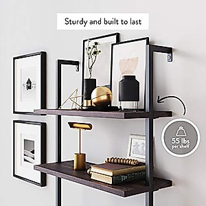 Nathan James Theo 6-Shelf Tall Bookcase, Wall Mount Bookshelf with Natural Wood Finish and Industrial Metal Frame, Nutmeg/Matte Black