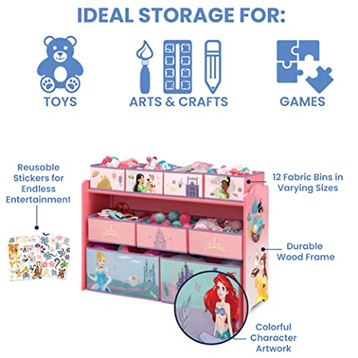 Delta Children Disney Princess Deluxe 9 Bin Design and Store Toy Organizer, Greenguard Gold Certified