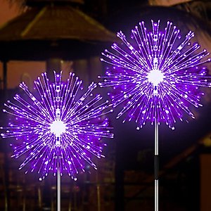 JJGoo Solar Garden Lights Solar Firework Lights, 2 Pack 150 LEDs 2 Lighting Modes Solar Lights Outdoor Waterproof for Garden Patio Walkway Pathway Party Wedding Christmas Decorative - Purple