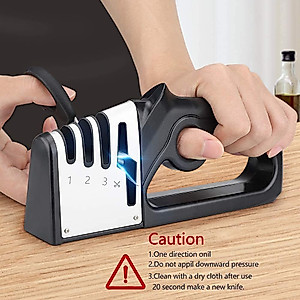 4 Stage Manual Kitchen Knife Sharpener - XPANON Professional Stainless Steel Chef Knives Sharpener with Scissors Sharper, Easy to Use for Kitchen, Camping & Hiking