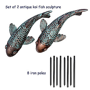 Garden Sculptures & Statues,Koi Fish Decor,Garden Fish Art,Set of 2 Antique Ceramic Koi Fish Yard Art Decor,Glowing Garden Fish at Night,for Outdoors,Patio,Yard,Lawn,Pond,Home Decoration (Bronz)