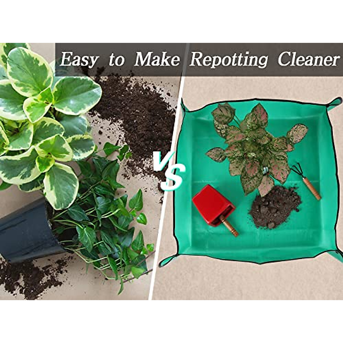 Plant Repotting Mat for Indoor Plants Potting Soil, Foldable Waterproof Plant Repotting/Potting Tray, Portable Potting Mat Gardening Tray for House Plants Succulents (26.8" x 26.8")