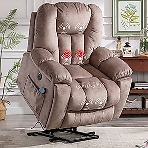 CANMOV Large Power Lift Recliner Chair with Massage and Heat for Elderly, Overstuffed Wide Recliner Heavy Duty and Safety Motion Reclining Mechanism with 2 Concealed Cup Holders, Light Brown