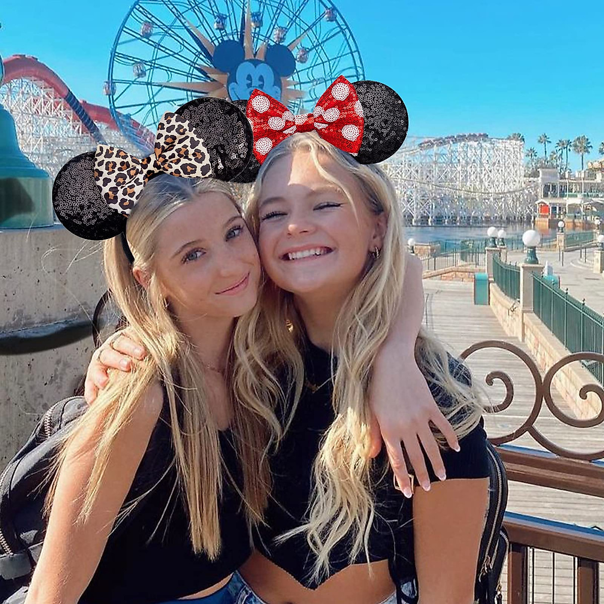 YUNISS Shiny Sequin Mouse Headbands for Women & Girls, Christmas Birthday Party (Leopard & Dot Patterns)