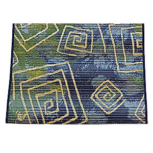 Unique Loom Modern Collection Abstract, Geometric, Spirals, Vintage, Indoor and Outdoor Area Rug, 2' 0" x 6' 0", Navy Blue/Green