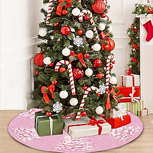 Christmas Tree Skirt Pink Christmas Tree Skirt 48inch Xmas Winter Tree Skirt for Christmas Indoor Outdoor Decorations