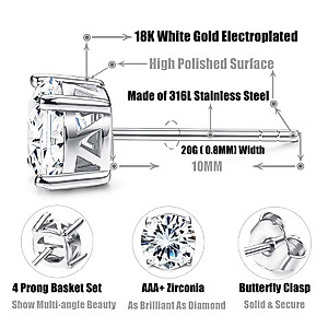 Jstyle Stud Earrings for Women 18K White Gold Rose Plated CZ Halo Earrings Created Opal Earrings Set for Sensitive Ears with Gift Box