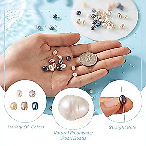 Beadthoven 100pcs Natural Freshwater Pearl Beads 6-8mm Mix Irregular Nuggets Pearl Beads Oval Rice Loose Pearls for DIY Bracelet Necklace Jewelry Making Beading Crafts Supplies Hole 0.5-0.7mm