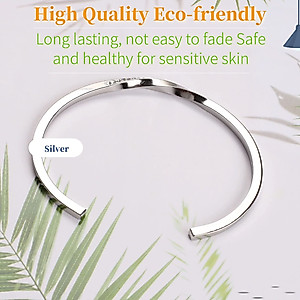 Dorriss Cuff Bracelet for Women Thin Open Silver Adjustable Oval Clear Crystal Bracelets Plain Polished Finish Bangle for Girlfriend Wife Mom Jewelry