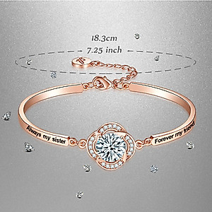 Aihitero Birthday Gift for Sister, Engraved ‘Always My Sister Forever My Friend’ Love Bangle Bracelet, Rose Gold Women Girl Jewelry, Christmas Xmas Anniversary Wedding Present from Brother BFF Sibling