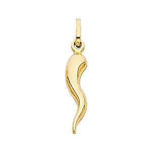 TGDJ 14k Yellow Gold Italian Horn Charm Pendant - 23 x 8 MM Good Luck Pendant with 0.65mm Box Link Chain - Suitable for Men and Women