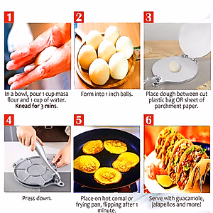 Tortilla Press Aluminum Alloy Tortilla Press Flapjack Machine Crepe Machine Pancake maker cast aluminum tortillas homemade pancakes (6in，Sliver)