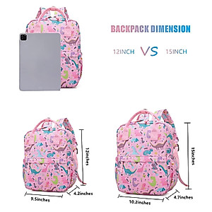 Cute Preschool Backpack Toddler School Book Bag for Girls Boys Kids Kindergarten Nursery Travel Bag with Chest Strap(15inch, Pink Dinosaur)