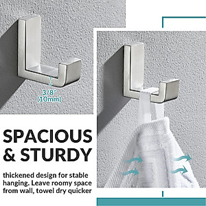 APLusee Brushed Nickel Towel Hook, 304 Stainless Steel Versatile L Shape Clothes Holder, Practical Bathroom Kitchen Storage Hanger, Wall Mounted