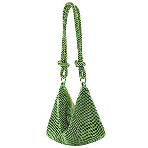 Yokawe Rhinestone Purses for Women Evening Bag Sparkly Hobo Bag Silver Handbag Vacation Club Party Wedding Clutch (Green)