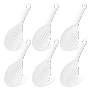 6 Pcs White Plastic Rice Paddle Non Stick Standing Rice Spoon Heat Resistant Rice Cooker Spoon Large Plastic Rice Spatula 7.5 Inch