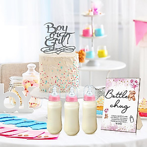 Roowest Baby Bottles for Baby Shower Games Bottle Chug 12 Pcs Plastic Baby Bottles Bulk and Bottle Chug Sign Baby Bottle Chugging Games for Party Gender Reveal Wedding Bridal Shower(Lovely Bear)