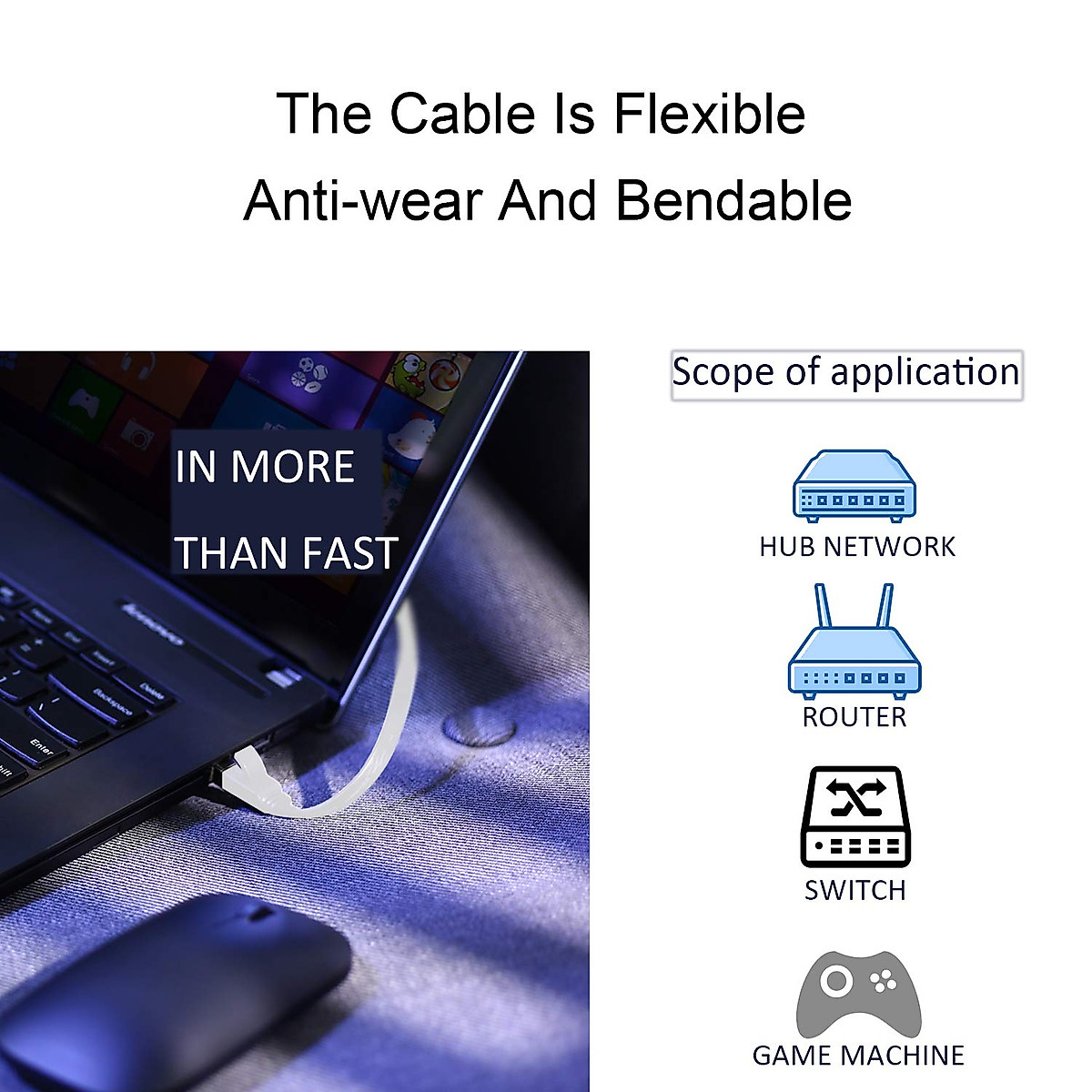 Cat6 Ethernet Patch Cable Short, Ancable 4-Pack 6 Inch Flat Ethernet Cable, Computer LAN Cable with Snagless RJ45 Connectors (White)