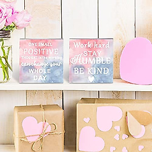 2 Pieces Stay Humble Wooden Be Kind Box Sign Positive Motivational Desk Decor Inspirational Quotes Office Women Desk Cubicle Decor Kitchen Decor for Christmas Gift Bathroom Accessories (Pink Blue)