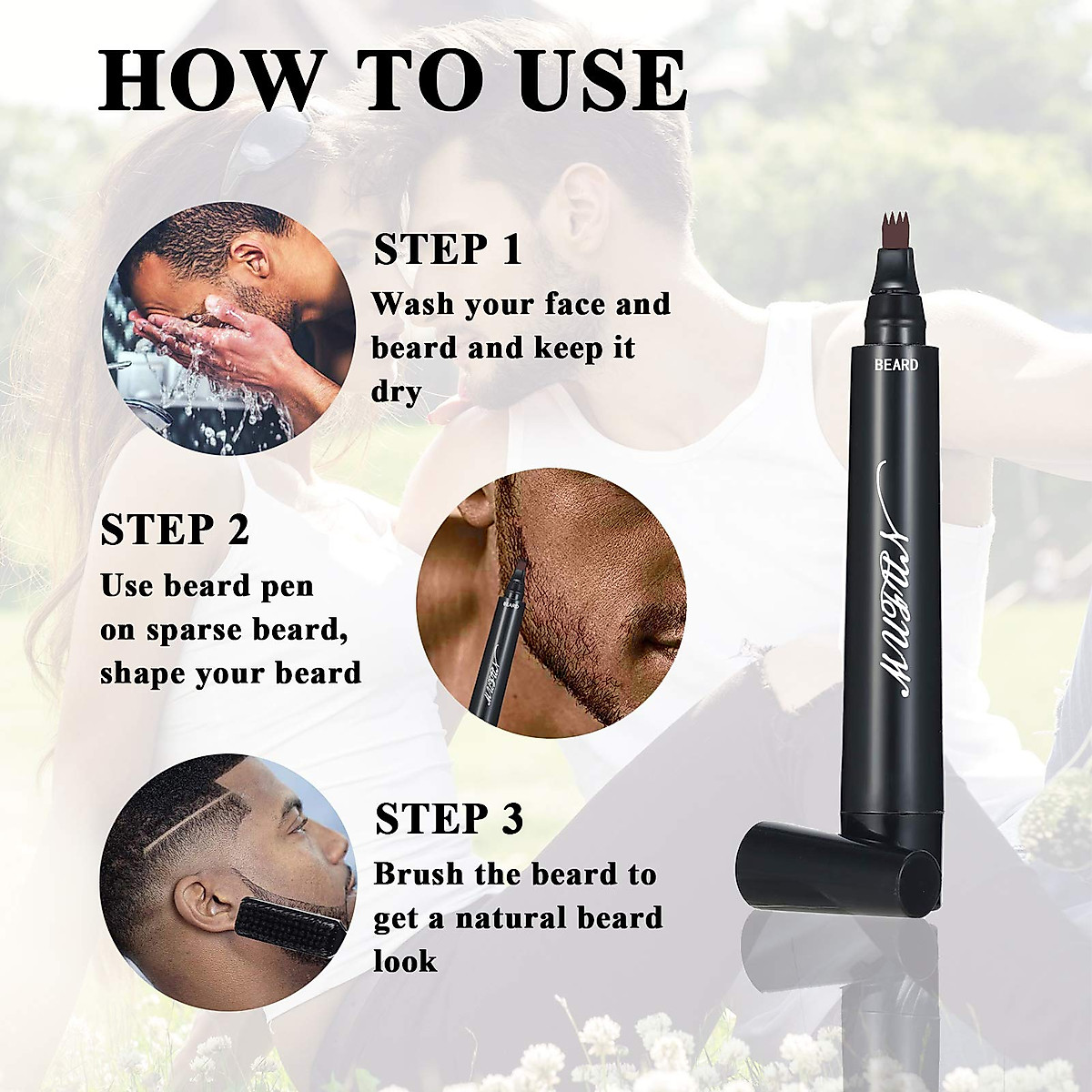 2PCS Beard Pencil Filler for Men - Sweat Proof, Water Resistance, Long Lasting & Natural Finish barber Pencil, Mustache Repair Shape(BROWN)