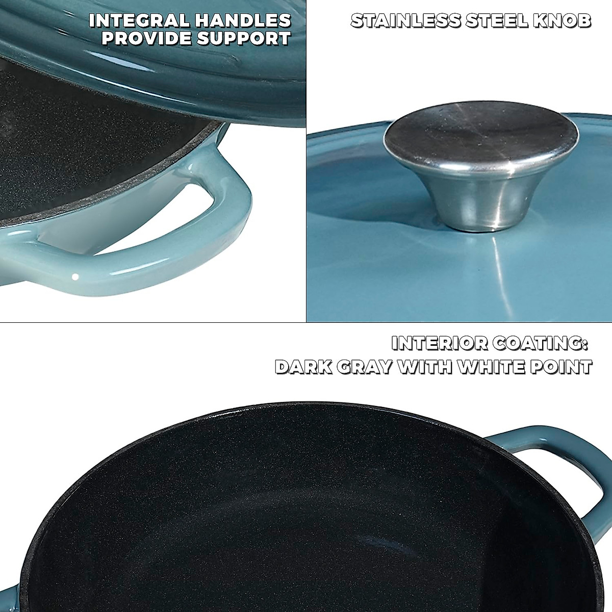 Flavehc Braiser Enameled Cast Iron Braiser 2.25 qt Braiser Pan with Lid Slateblue Shallow Cast Iron Casserole Braiser Pan with Handels