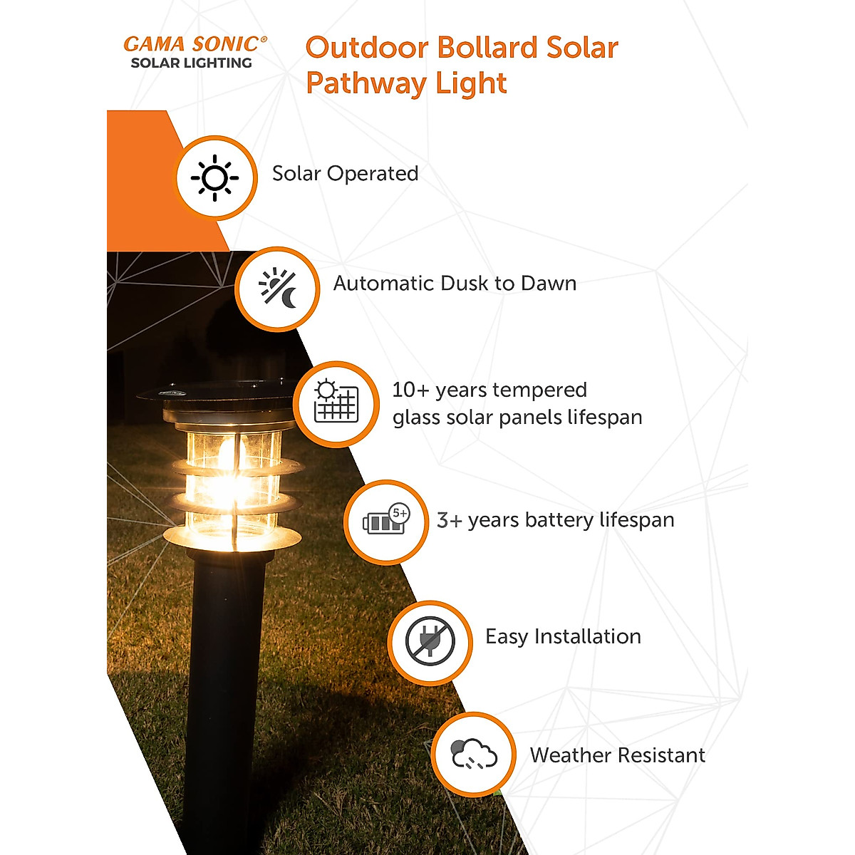 Gama Sonic Solar Pathway Light, Stainless Steel Bollard LED Lamp, Waterproof Outdoor Landscape Lights (GS-214)