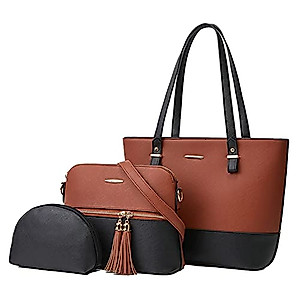 Women Fashion Tote Handbag Satchel 3pcs Purse Set Chic PU Leather Shoulder Bag Clutch