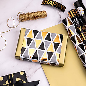 WRAPAHOLIC Reversible Birthday Wrapping Paper Roll - Mini Roll - 3 Rolls - 17 Inch X 120 Inch Per Roll - Happy Birthday Lettering and Balloon for Kid's Birthday, Party, Baby Shower