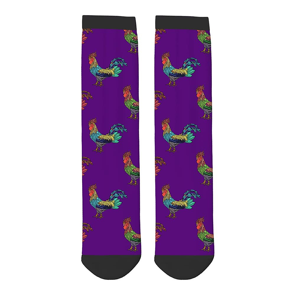 AOYEGO Roosters Funny Socks Colored Cock Poultry Retro Elegance Bantam Purple Novelty Casual Crew Socks Contrast Color Design for Women Men Gift