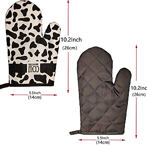 FSTIKO Milk Cow Oven Mitts and Pot Holders Sets 4 Pieces, Hot Pads Cotton Quilted Kitchen Mittens BBQ Gloves with Potholders Kitchen Microwave Gloves for Baking Cooking Grilling