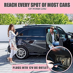 VARSK 4-in-1 Car Vacuum Cleaner High Power, Tire Inflator Portable Car Vacuum with Digital Tire Pressure Gauge LCD Display and Light, 12V DC, 15FT Cord, Pink Car Accessories for Women, Gifts for Her