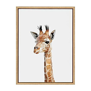 Kate and Laurel Sylvie Baby Giraffe Animal Print Portrait Framed Canvas Wall Art by Amy Peterson, 18x24 Natural